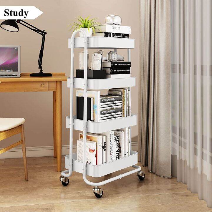 4-tiers Rolling Food Cart Bedside Shelf With Wheels For Small Space ...