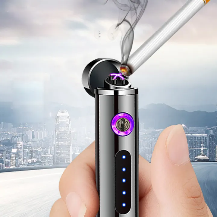 Electric Metal Lighters Smoking Windproof Dual Arc Plasma Rechargeable ...