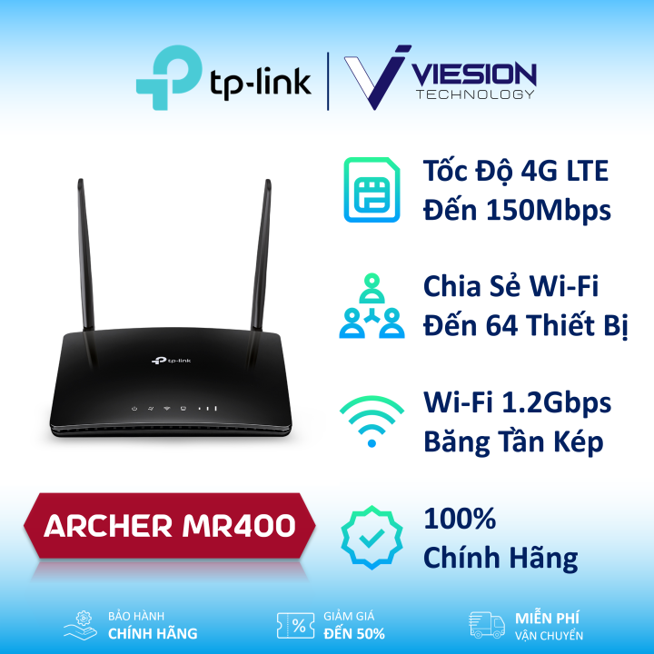 TP-Link Archer MR400 - Router 4G LTE Wi-Fi Băng tần kép Chuẩn AC1200 ...