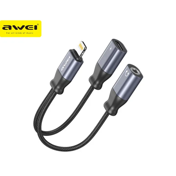 Awei CL-73 2A Light-ning Male to Female Port + 3.5mm Jack Port Adapter ...