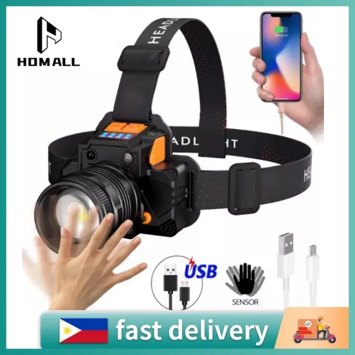 Headlamp T6/L2 LED Headlight USB Rechargeable Head Torch Zoomable Head ...