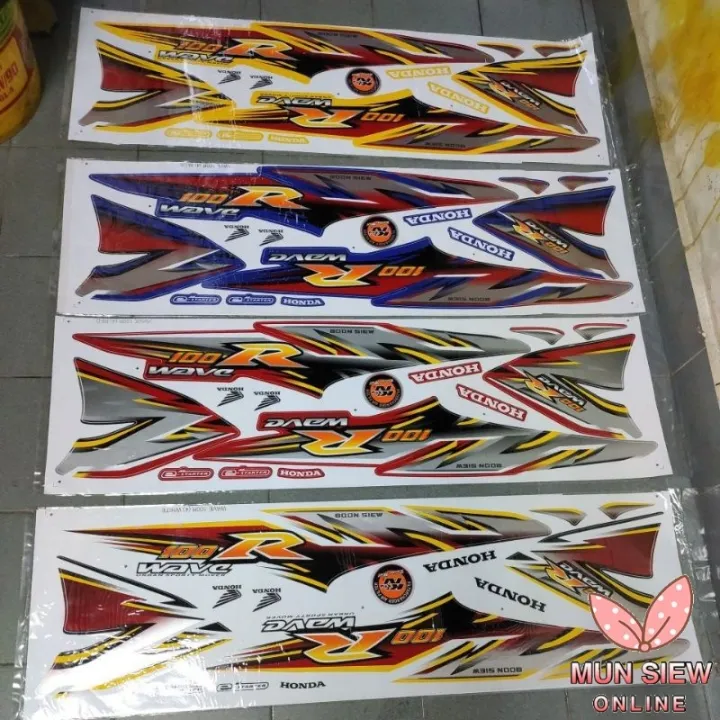Stiker sticker body honda wave100r wave 100r(4) blue / red stripe | Lazada