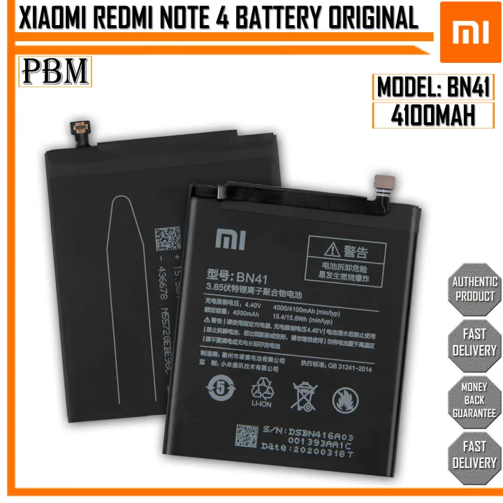 Xiaomi Redmi Note 4 / Note4 Battery Model: BN41 (Original Capacity ...