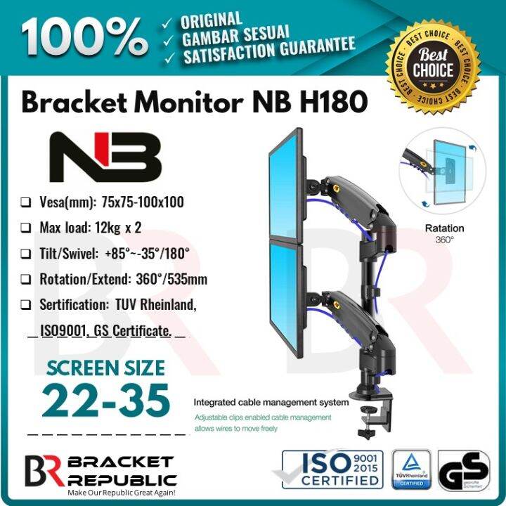 Bracket Dual Monitor NB H180 22 24 27 32 34 Inch Max Load 12 Kg Gas Spring Arm Stand Portrait ...