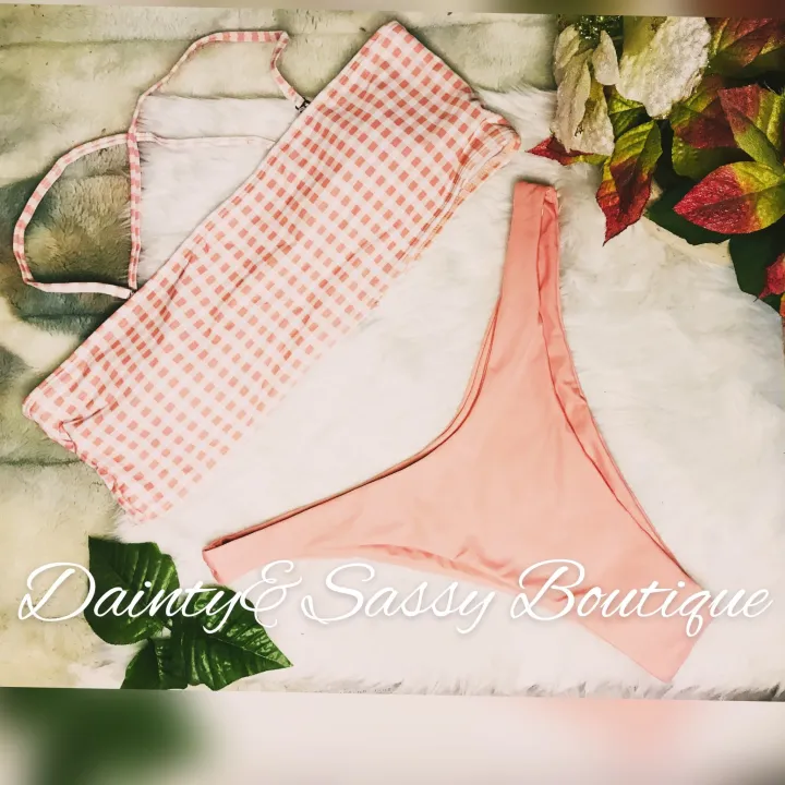 AMZ Swimsuits, Women's Clothing Swimsuit, Pink Checkered 2pc. Large ...