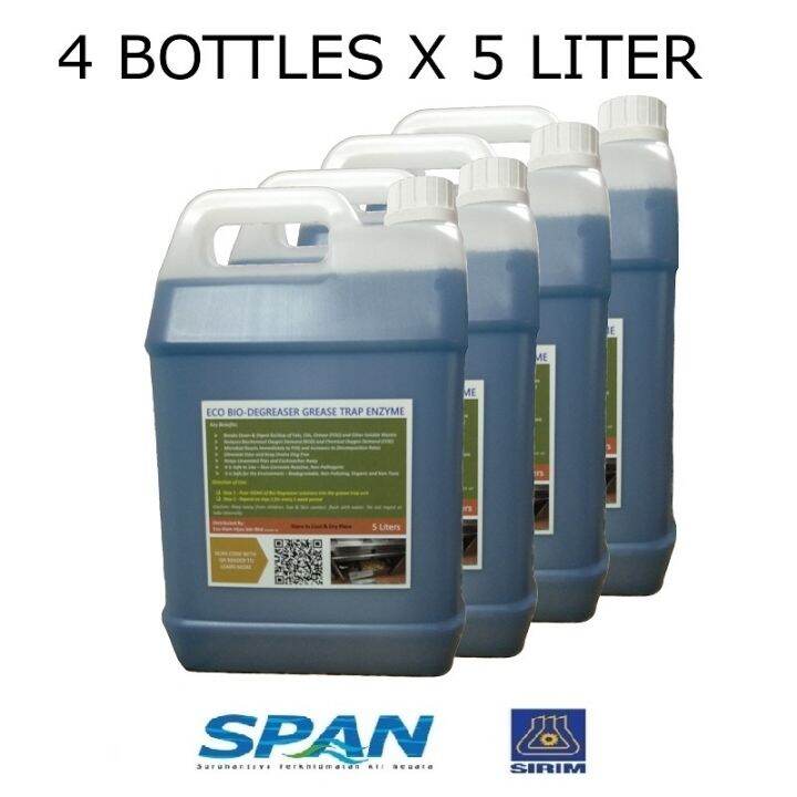 [READY STOCK] ECO BIO-DEGREASER GREASE TRAP ENZYME (4 Bottles X 5 Liter ...