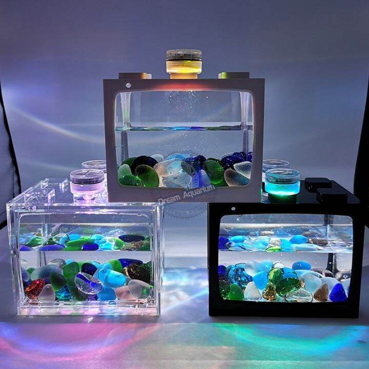 COD Mini Aquarium Betta fish Fighting Cylinder Rumble LED Building ...