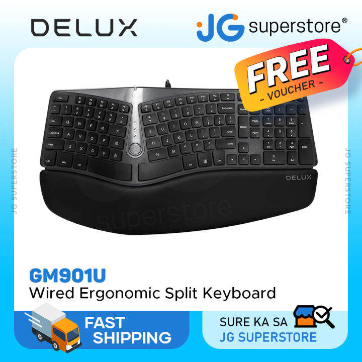 Delux GM901U Wired 107 Keys Ergonomic Split Membrane Keyboard with ...