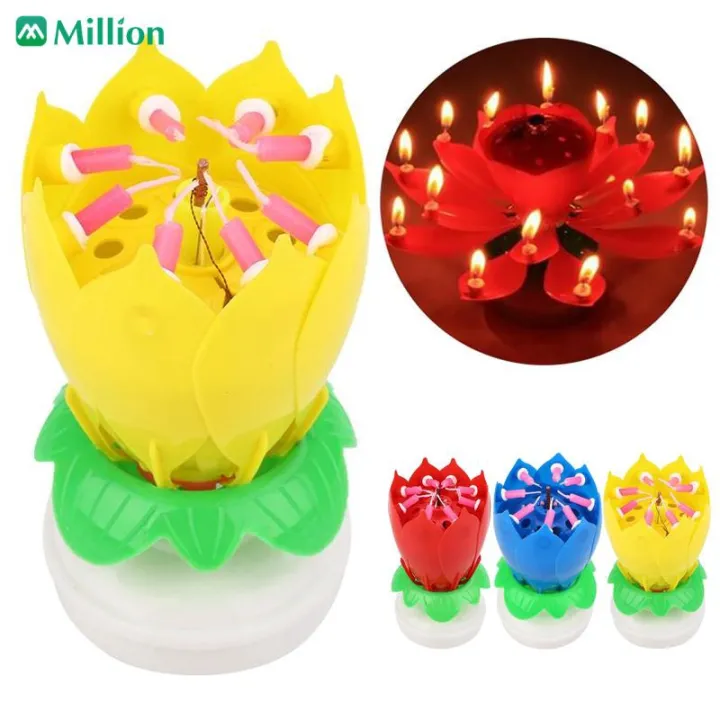 Musical Lotus Flower Rotating Birthday Candle Light | Lazada PH