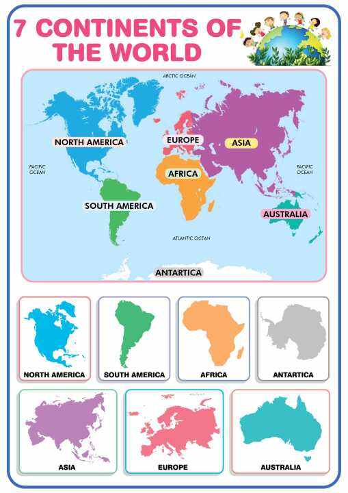 7 Continents of the v2 World Educational Chart - A4 Size Poster ...