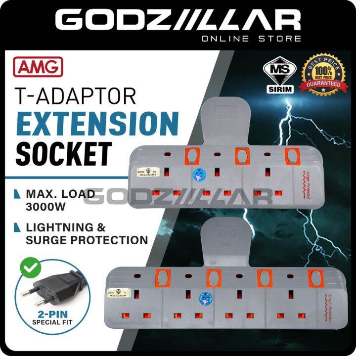 Sirim Approved Amg T Adaptor Extension Wall Socket 3 Way And 4 Way T Adaport Lightning