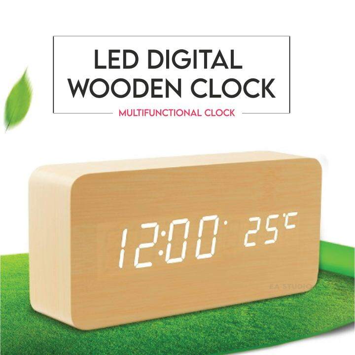 【Ready Stock】Digital Alarm Clock LED Wooden Clock Wooden Alarm Clock ...