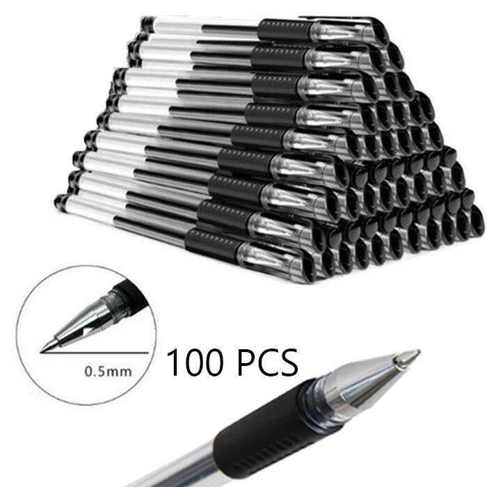 100pcs 0.5mm Black Gel Pen Plastic Writing Pens Rubber Handle for ...