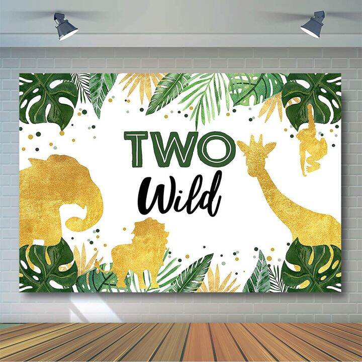 Two Wild Birthday Backdrop for Kids Jungle Safari Animals Second 2nd ...
