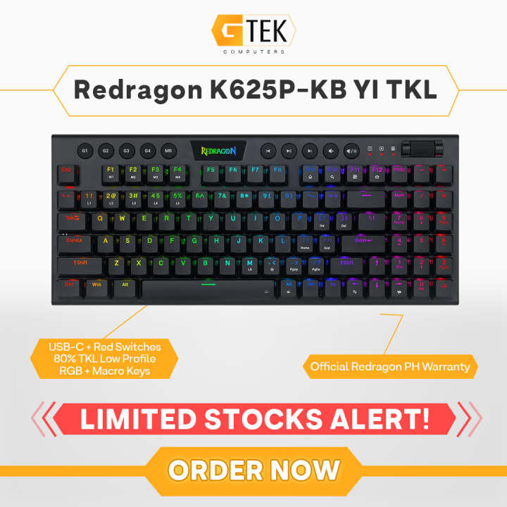 Redragon K625-KB Yi TKL Wired Low Profile Mechanical Keyboard Red ...