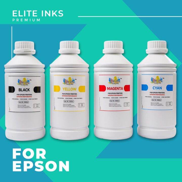 Elite Epson Premium Dye Original Ink Black Cyan Magenta Yellow 1 Liter ...