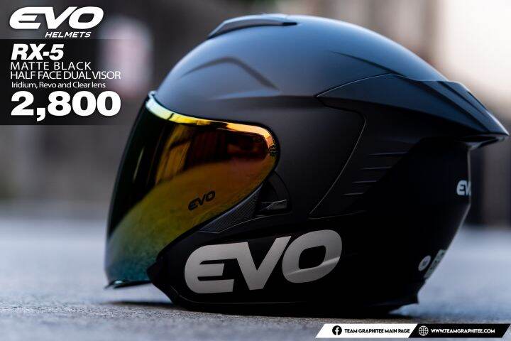 EVO RX-5 MATTE BLACK (RED IRIDIUM LENS) HALF FACE DUAL VISOR HELMET ...