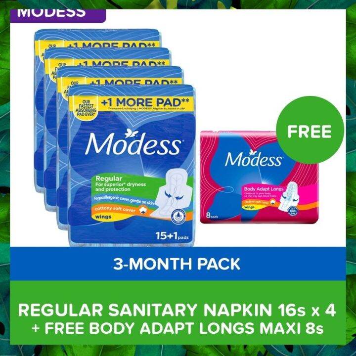 Modess 3Month Pack:Cottony Maxi Regular w Wings Sanitary Napkins 16sx4 ...