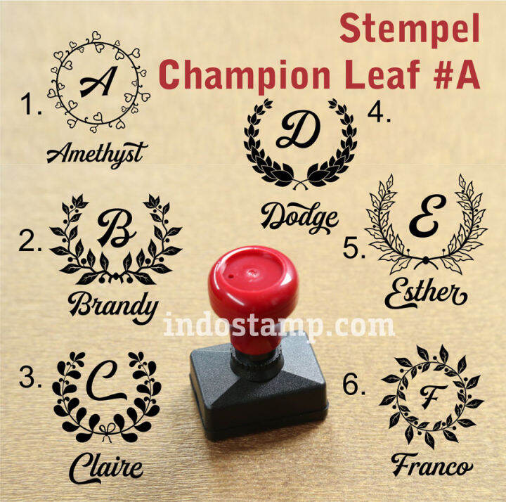 stempel nama logo toko champion frame greek leaf perusahaan flash stamp ...