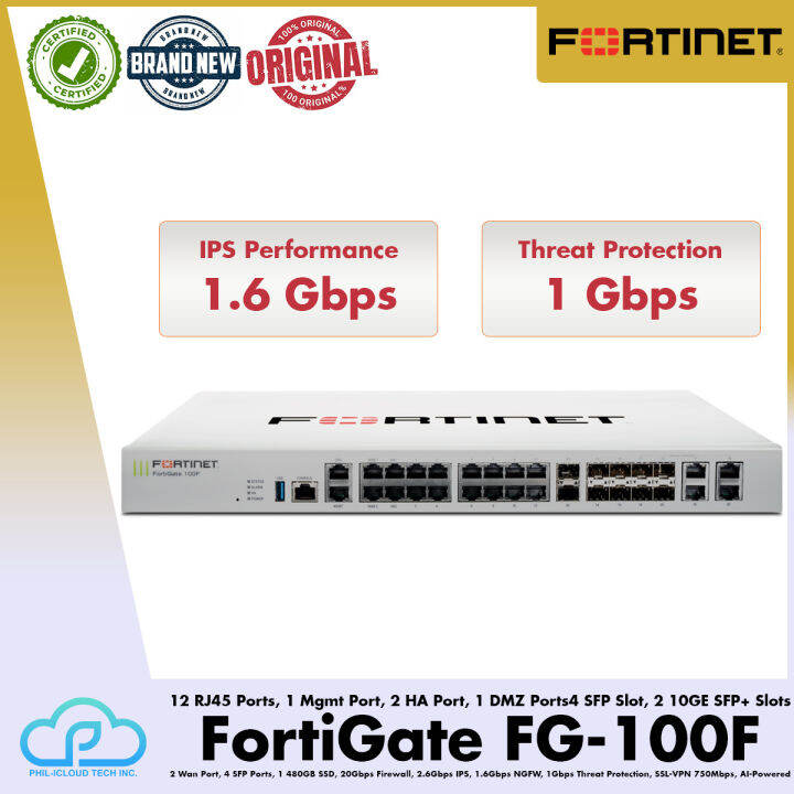 Fortinet FortiGate FG-100F Firewall - 12 RJ45 Ports, 1 Mgmt Port, 2 HA ...