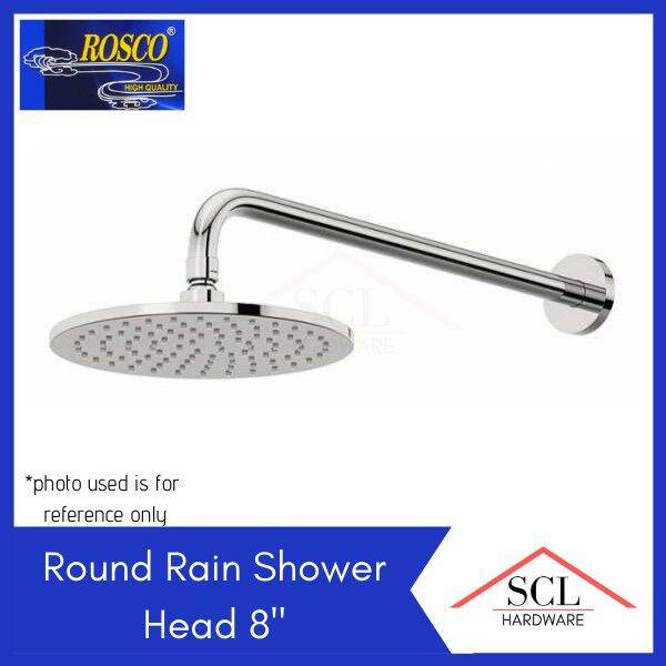 ROSCO Rain Shower Head 8 inch Round w/ 12 inch stainless steel arm ...