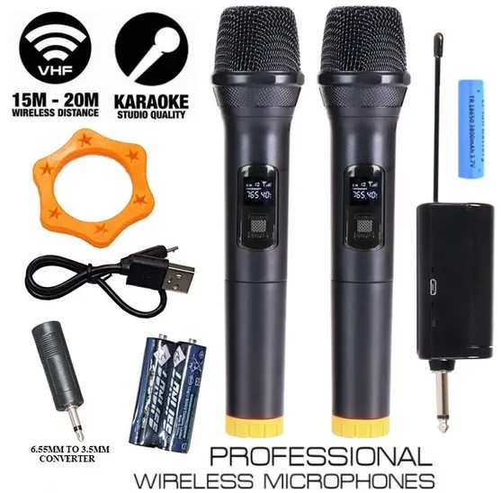 Professional [Double] Wireless Dynamic Vocal Microphone microfono mikrofon wireless mic | Lazada