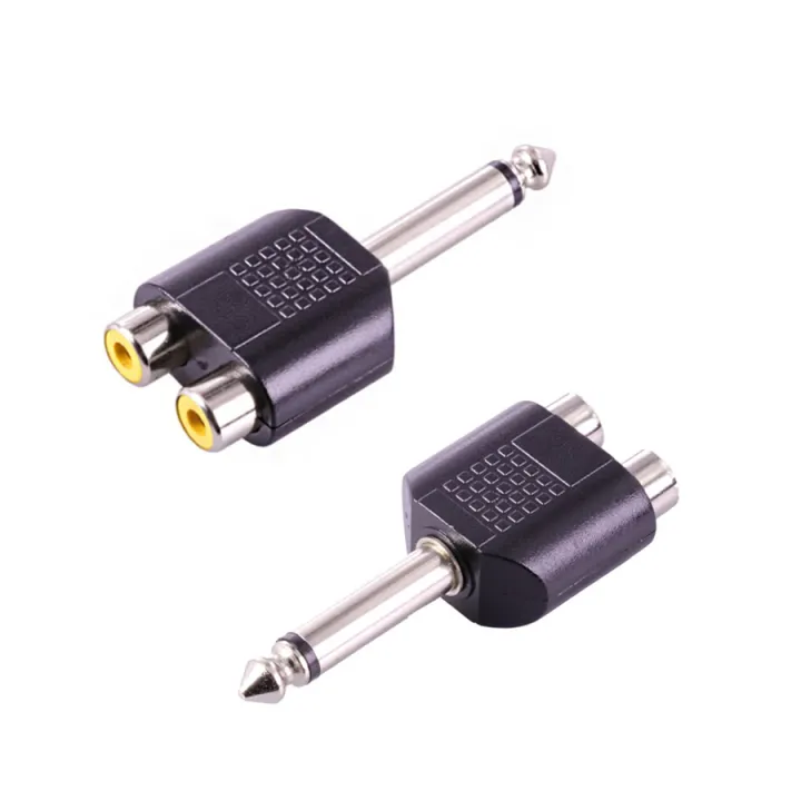 VGL 6.35mm Mono Male Plug Connector to 2 Female Stereo RCA Jack Adapter ...