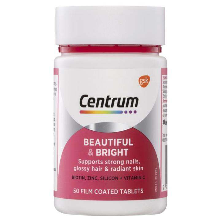 (ORIGINAL) Centrum Beautiful & Bright Hair Nail and Skin 50 Tablets ...