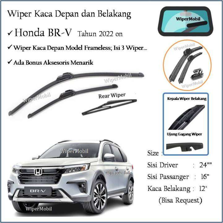 Wiper Frameless Kaca Depan Belakang Honda BRV BR V BR-V 2022 2023 2024 ...