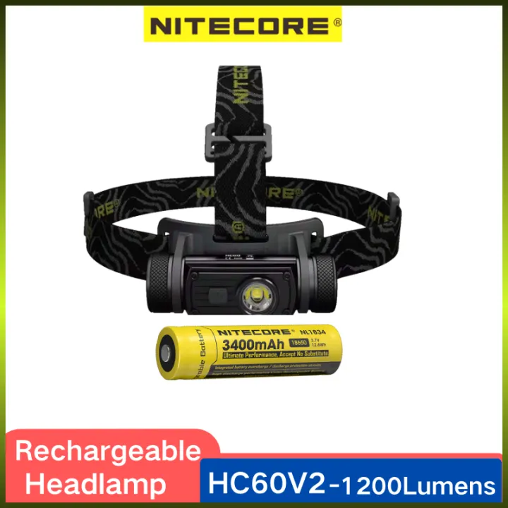 NITECORE HC60 V2 Headlamp 1200 Lumens Rechargeable Utilizes a P9 LED Source Headlight With ...