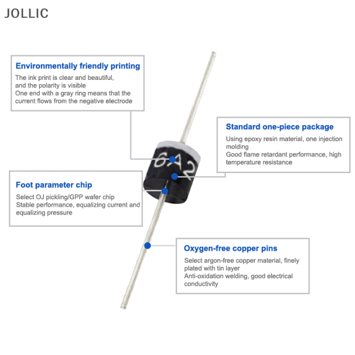 JOLLIC 10PCS High Power Thick Pin 6A10 In-Line Plug Rectifier Diode 6A ...