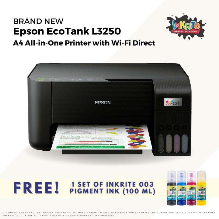 Brand New Epson EcoTank L3250 A4 All-in-One Printer w/ Wi-Fi Direct with Inkrite 003 Pigment Ink ...