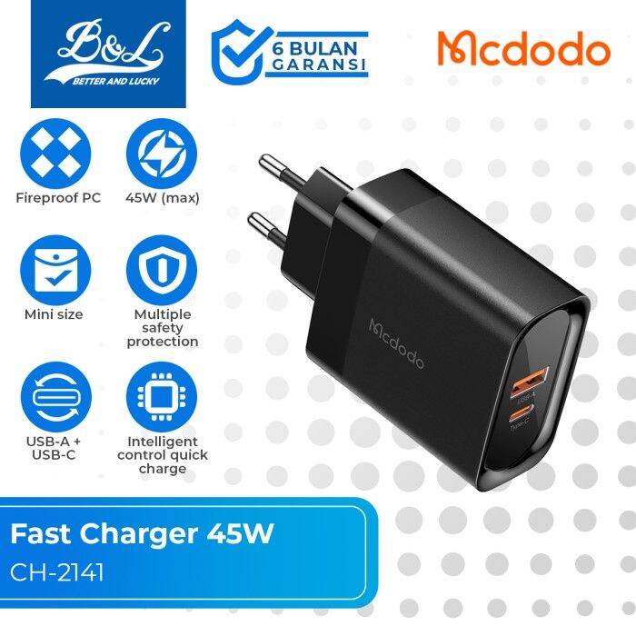 MCDODO Fast Charger 45W Dual Port USB+Type-C QC4.0 SCP AFC CH-214 ...