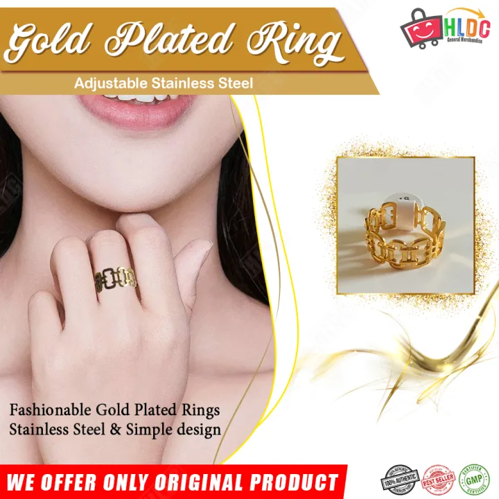 Fashionable Ring Gold Plated Stainless Steel Adjustable Design #7 ...