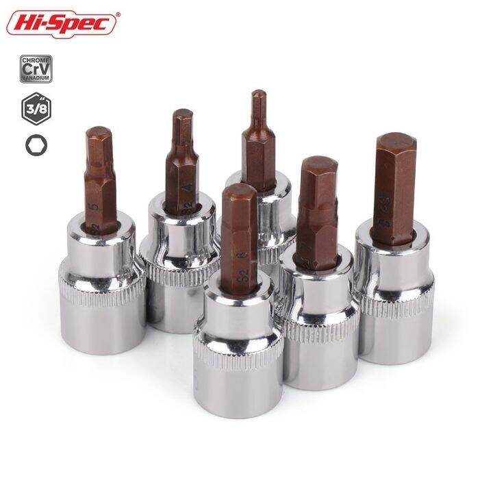 Hi-Spec 6pc 38 Hex Bit Socket Set S2 Spline Bit H3-H8 Adapter Allen Key ...