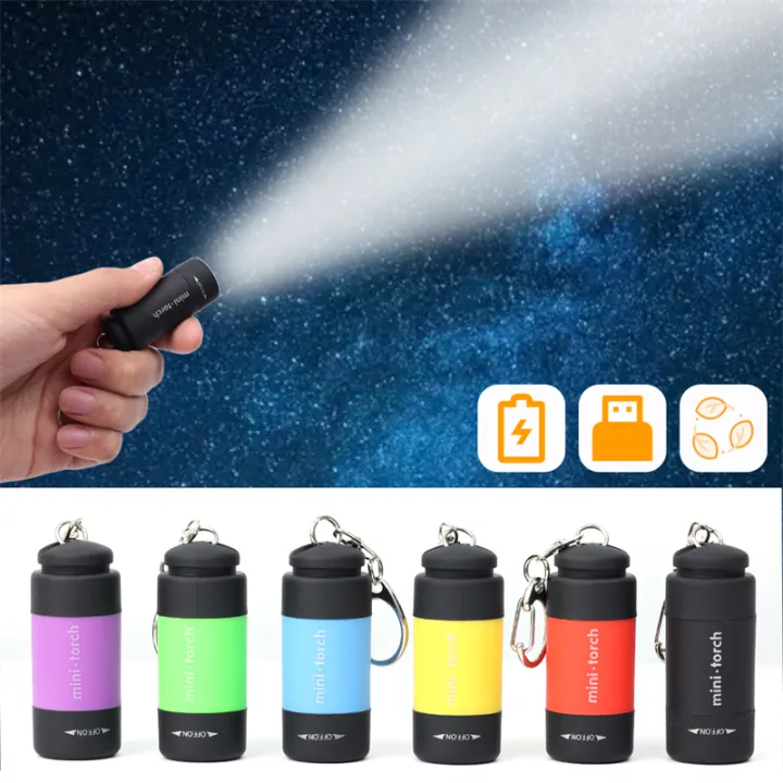 Mini LED Light USB Rechargeable Flashlight Portable Pocket Keychain ...
