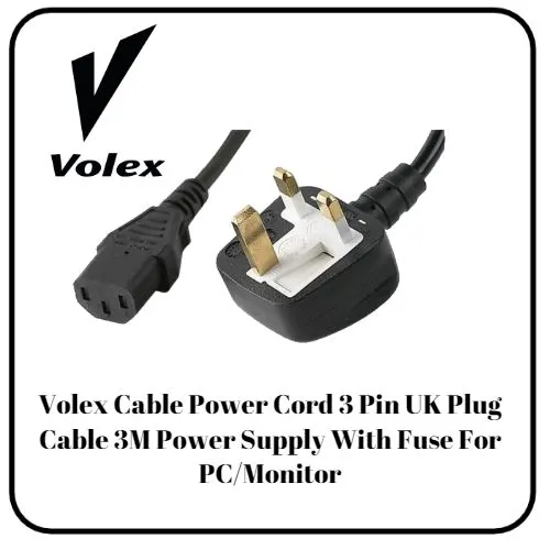 Volex Cable Power Cord 3 Pin UK Plug Cable 3M Power Supply With Fuse ...