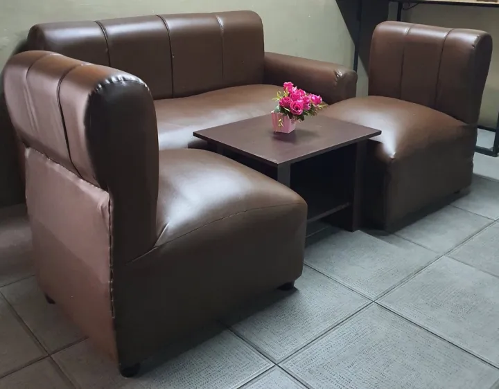 SALA SET DARKBROWN LEATHER WITH CENTER TABLE | Lazada PH