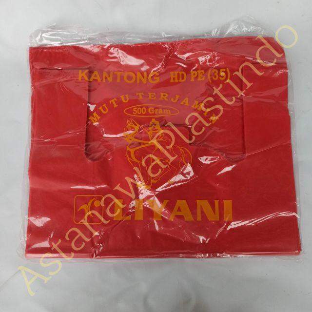 Plastik kresek ukuran 35 merah 35x55 cm liyani HDPE tebal murah loco ...