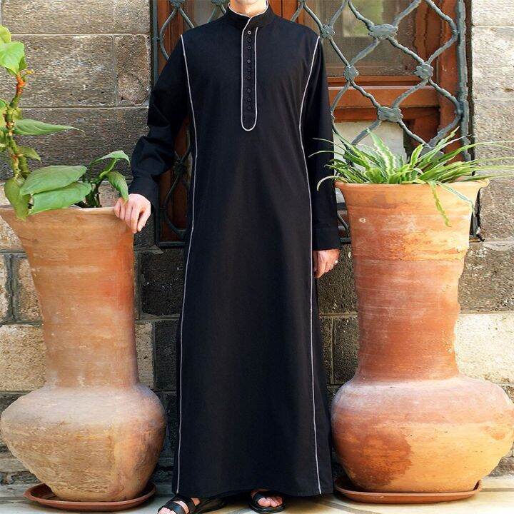 Middle East Saudi Araba Black Robe Muslim Men Jubba Thobe Eid Ramadan ...