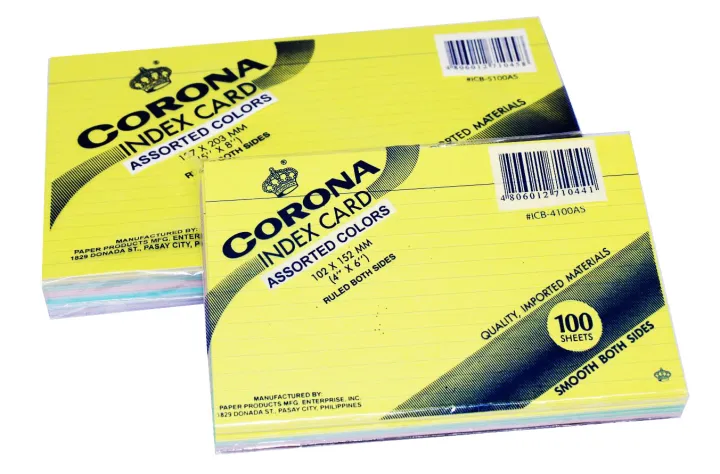 CORONA INDEX CARD ASSORTED COLOR 4" x 6" - 10 SHEETS / 100 Sheets ...