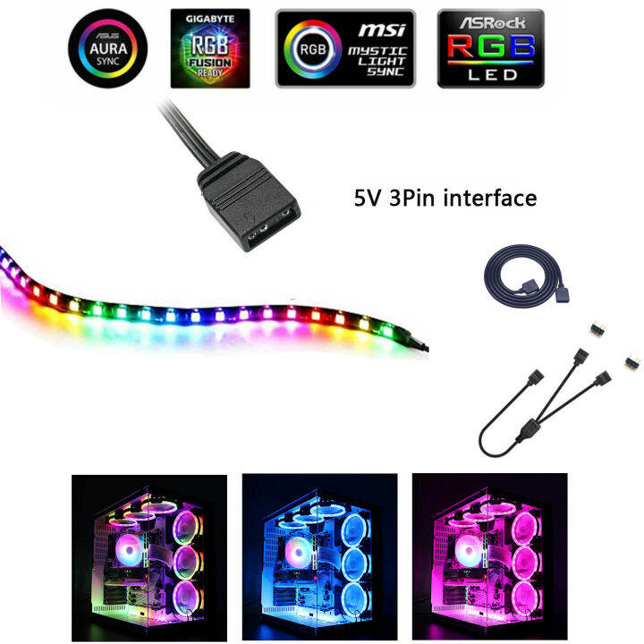 WS2812b RGB LED Strip 5V 3 Pin addressable LED headers PC for ASUS AURA ...