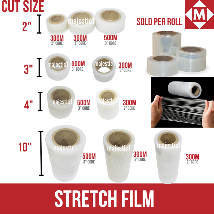 Stretch Film / Cling Wrap Cut Size 2" / 3" / 4" / 10" (300m or 500m) w ...