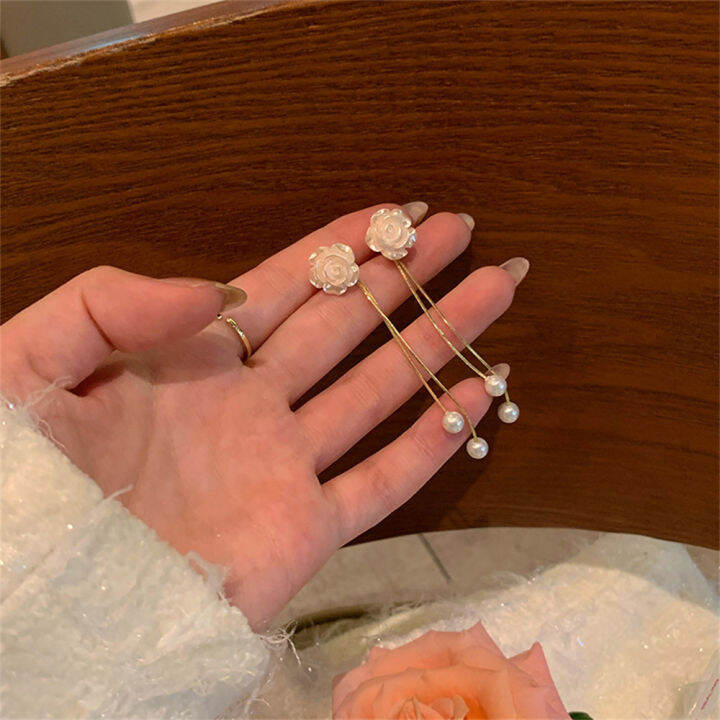 Sanhe ต่างหูระย้า S925คาเมลเลียสีเงินสำหรับผู้หญิงต่างหูเม็ดกลมอเนกประสงค์ | Lazada.co.th