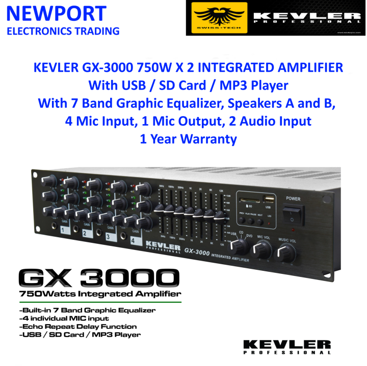 Kevler GX-3000 750w x 2 Integrated Amplifier with USB, SD Card, MP ...