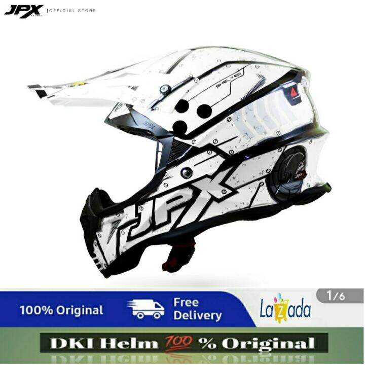 Helm jpx motor cross Corak white Drack astrack Origanal | Lazada Indonesia