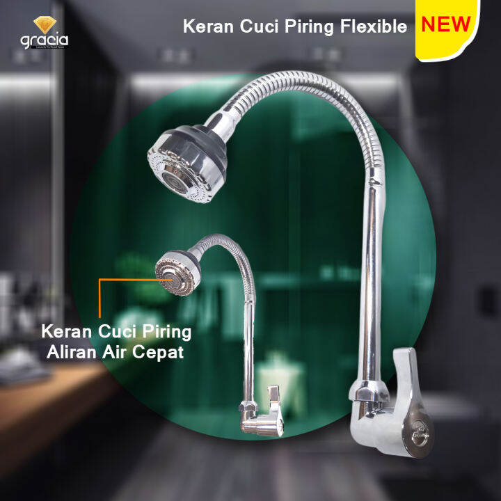 Kran Cuci Piring Flexible New Kepala Cepat Keran Air Sink Dapur Tembok ...