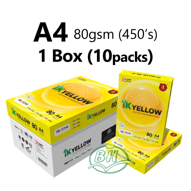 A4 80gsm 450s (10 Reams/ 1Box) IK Yellow Paper Kertas Putih Photostat | Lazada