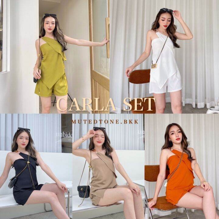 Mute - Carla set สายเดี่ยวไหล่เบี่ยง กางเกงขาสั้น เสื้อสายเดี่ยวทรงป้าย ...
