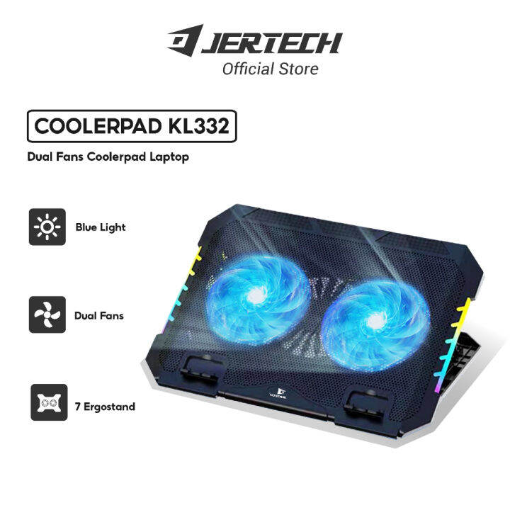 JERTECH Cooling Pad Laptop KL-332 2 Fans Adjustable Ergostand 18" Dual ...